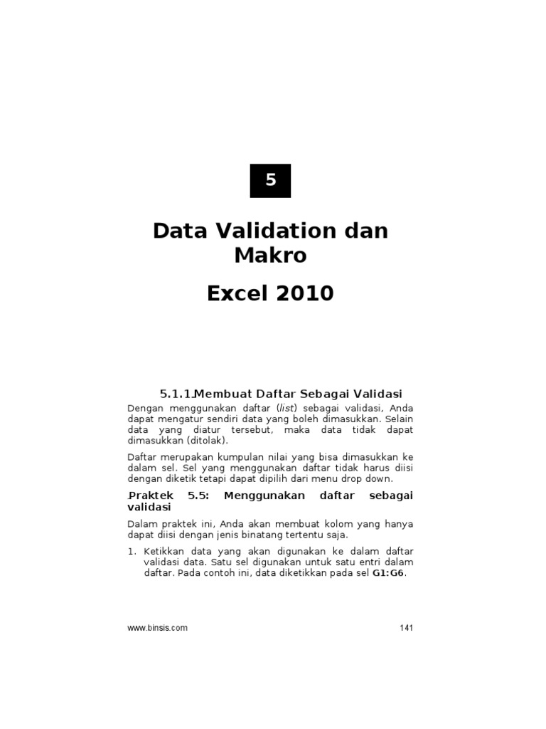 Validasi Data dan Makro di Excel 2010 | PDF | Komputer