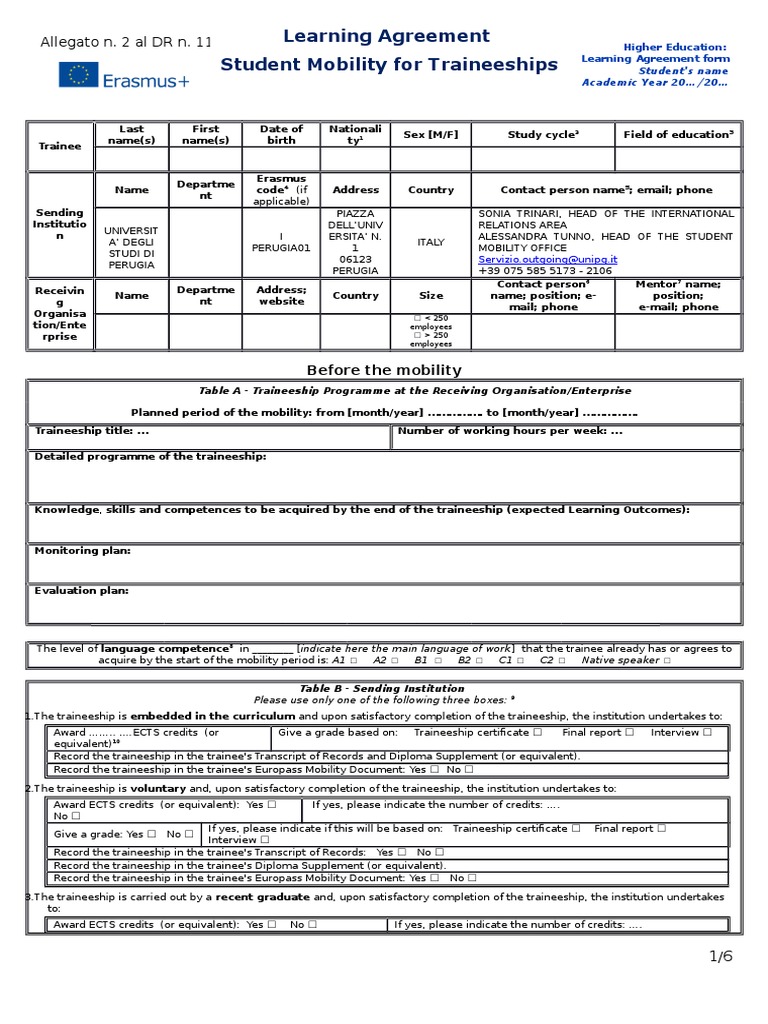 Allegato N. 2 Learning Agreement For Traineeships | PDF | Higher ...