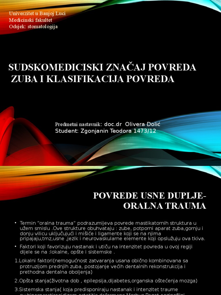 Sudskomedicinski Znacaj Povreda Zuba I Klasifikacija Povreda | PDF