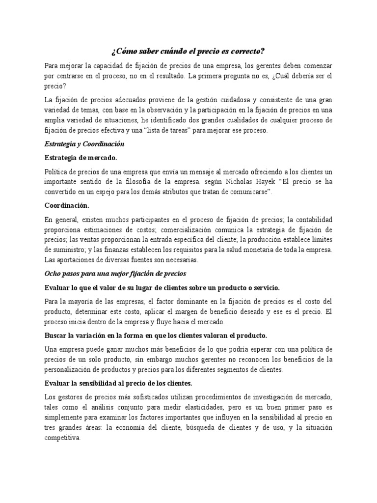 Cómo Saber Cuándo El Precio Es Correcto | PDF | Precios | Mercado ...
