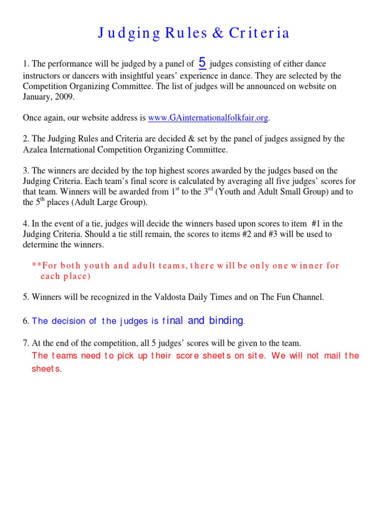 Folk Dance Competition - Judging Rules and Score Sheet | PDF ...