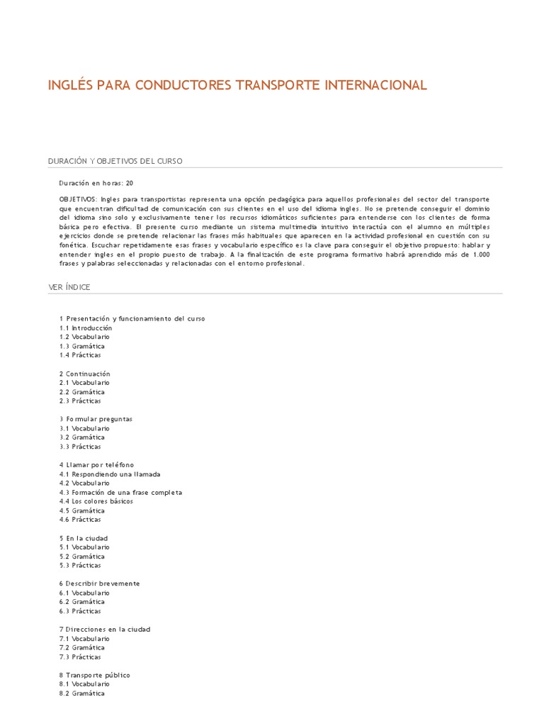 Ingles para Conductores Transporte Internacional | PDF | Semiótica ...