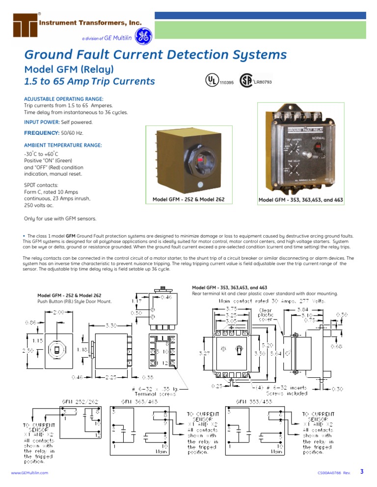 Ground Fault Current Detection Systems: Model GFM (Relay) | PDF