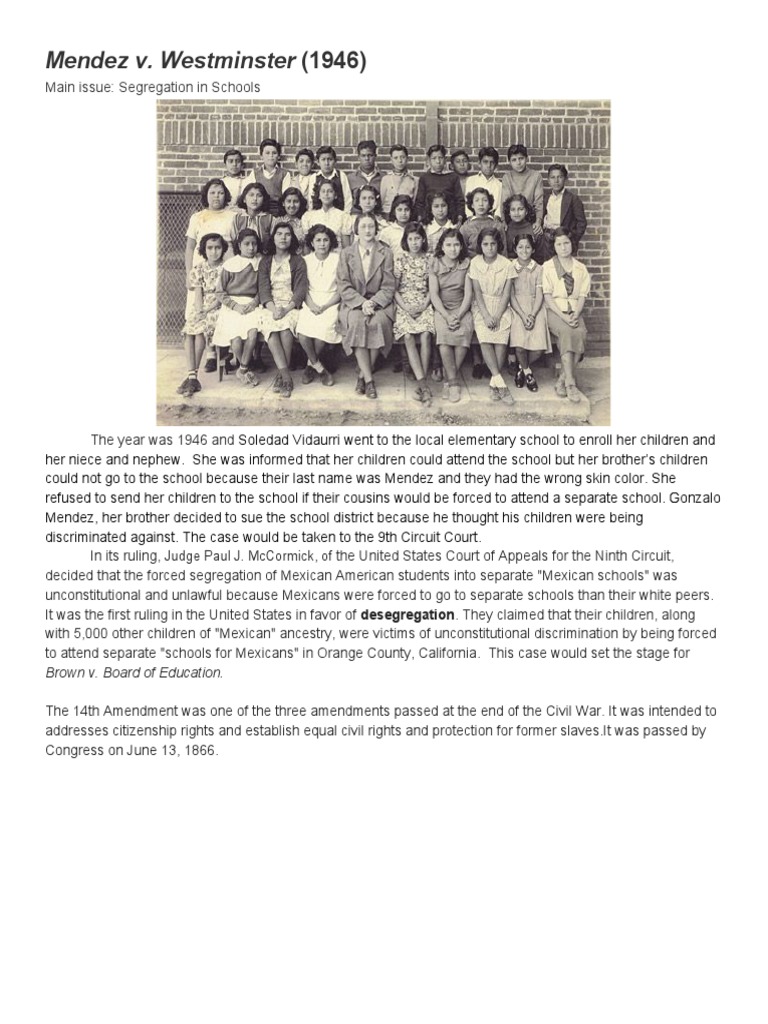 Mendez v. Westminster: Main Issue: Segregation in Schools | PDF ...