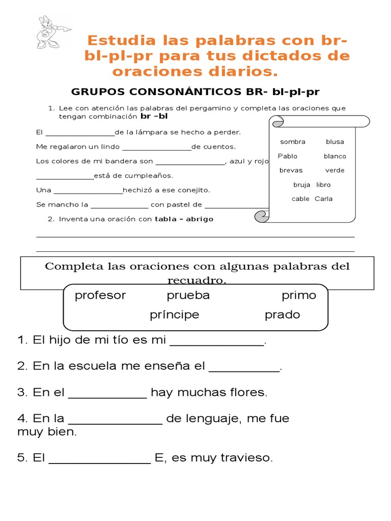 Estudia Las Palabras Con BR-BL-PL-PR para Tus Dictados de Oraciones ...