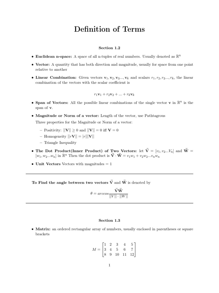 Definition of Terms | PDF | System Of Linear Equations | Matrix ...
