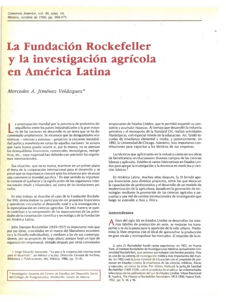 La Fundación Rockefeller y La Investigación Agrícola en América Latina ...