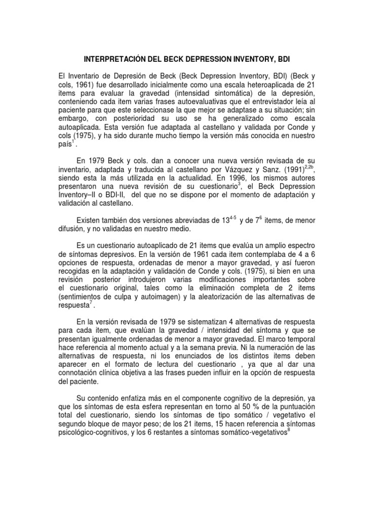 Interpretación del BDI-II en Depresión | PDF | Depresión (estado de ...