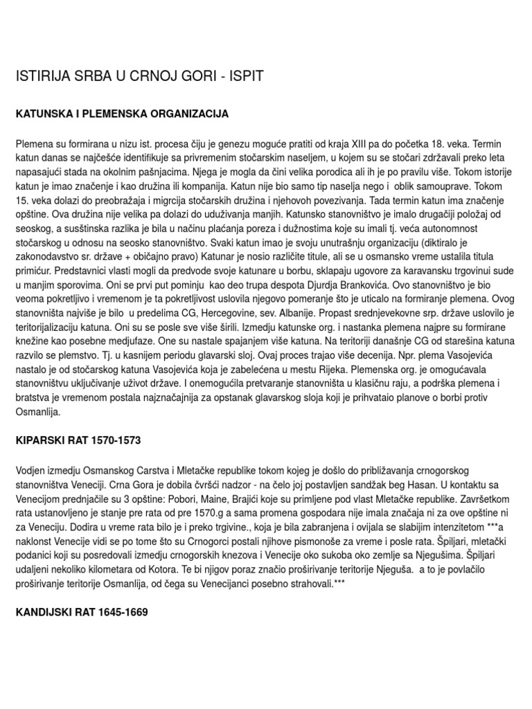 Istirija Srba U Crnoj Gori | PDF