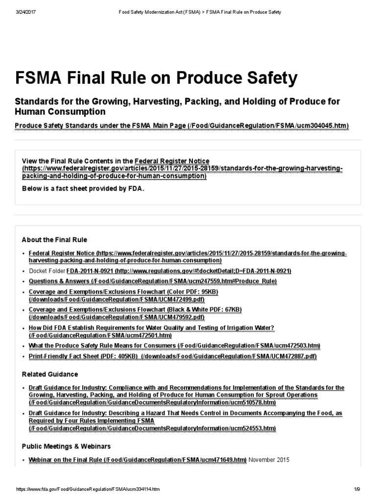 Food Safety Modernization Act (FSMA) - FSMA Final Rule On Produce ...