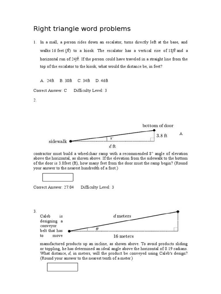 35.right Triangle Word Problems | PDF | Angle | Foot (Unit)