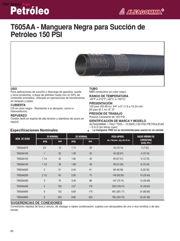 Alfagomma t605 Aa | PDF | Hidrocarburos | Sustancias químicas