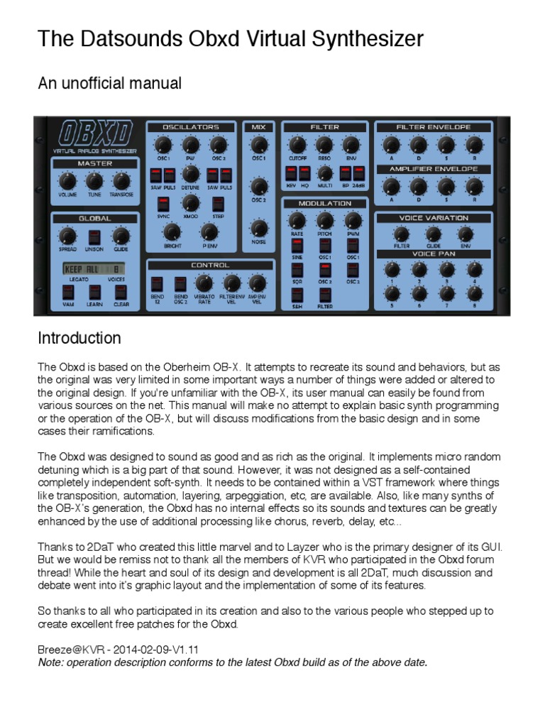 Obxd Manual | PDF | Pitch (Music) | Synthesizer