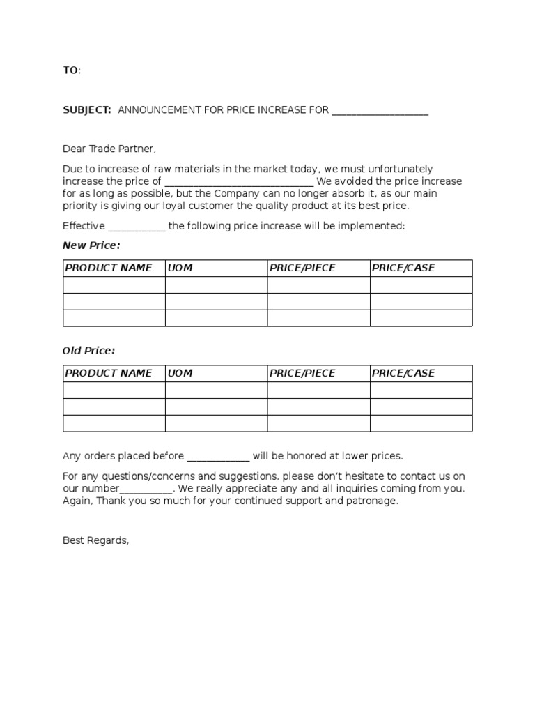 New Price: Product Name UOM Price/Piece Price/Case | PDF