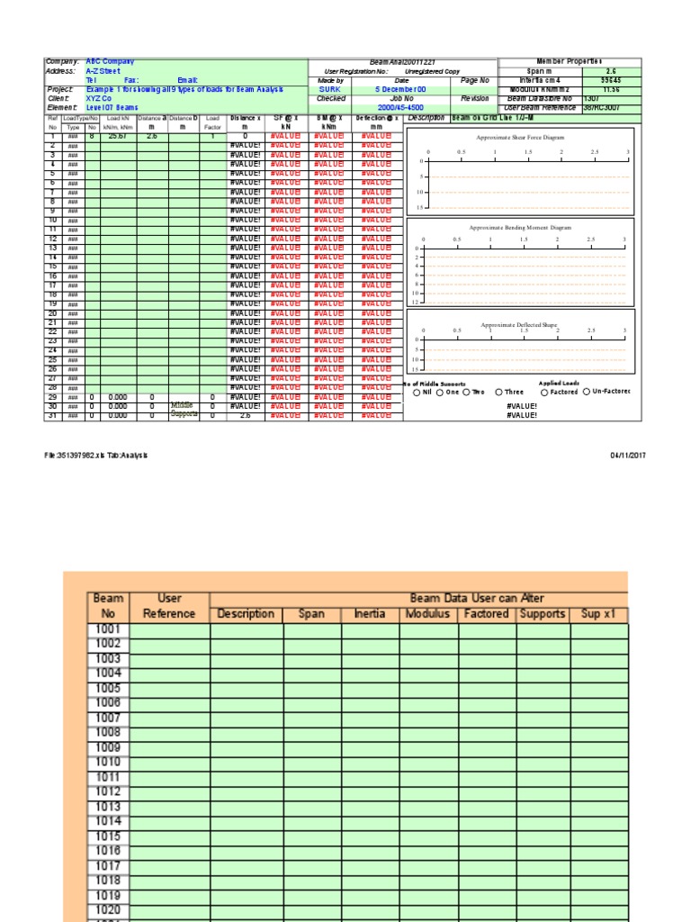Beam Analysis | Microsoft Excel | Bending