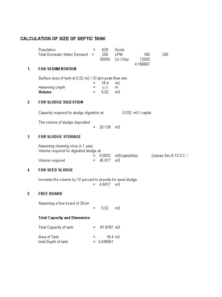 Septic Tank and Soak Pit Design Calculations | PDF | Septic Tank ...