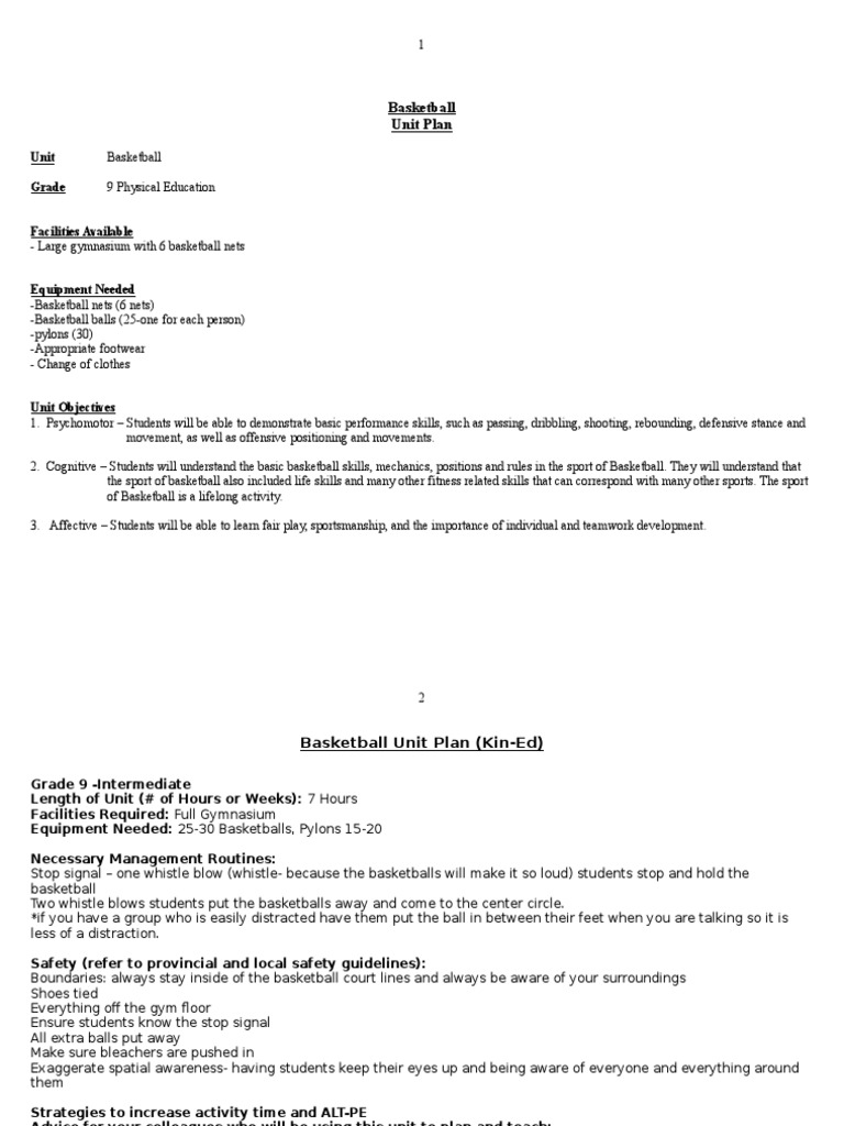 Glanville Basketball Unit Plan - Revisions Included | PDF | Educational ...