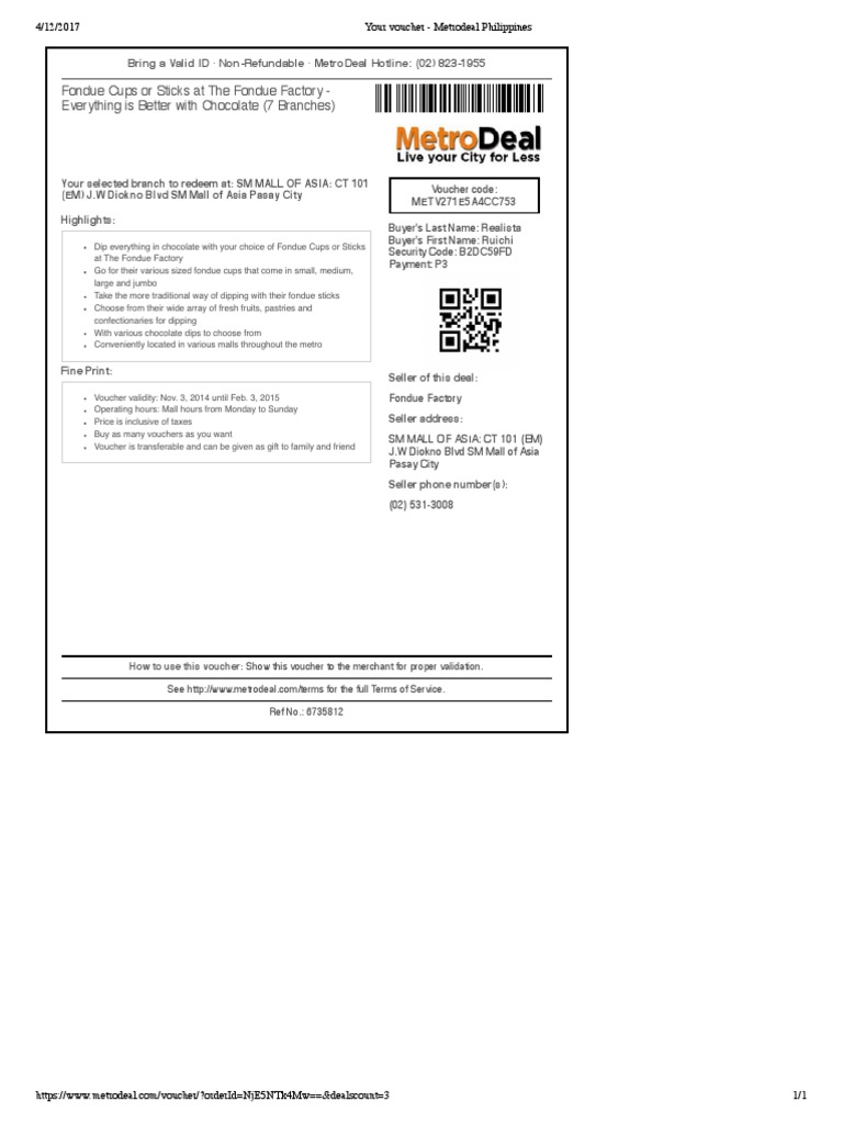 Unused Vouchers From Metrodeal | PDF | Business