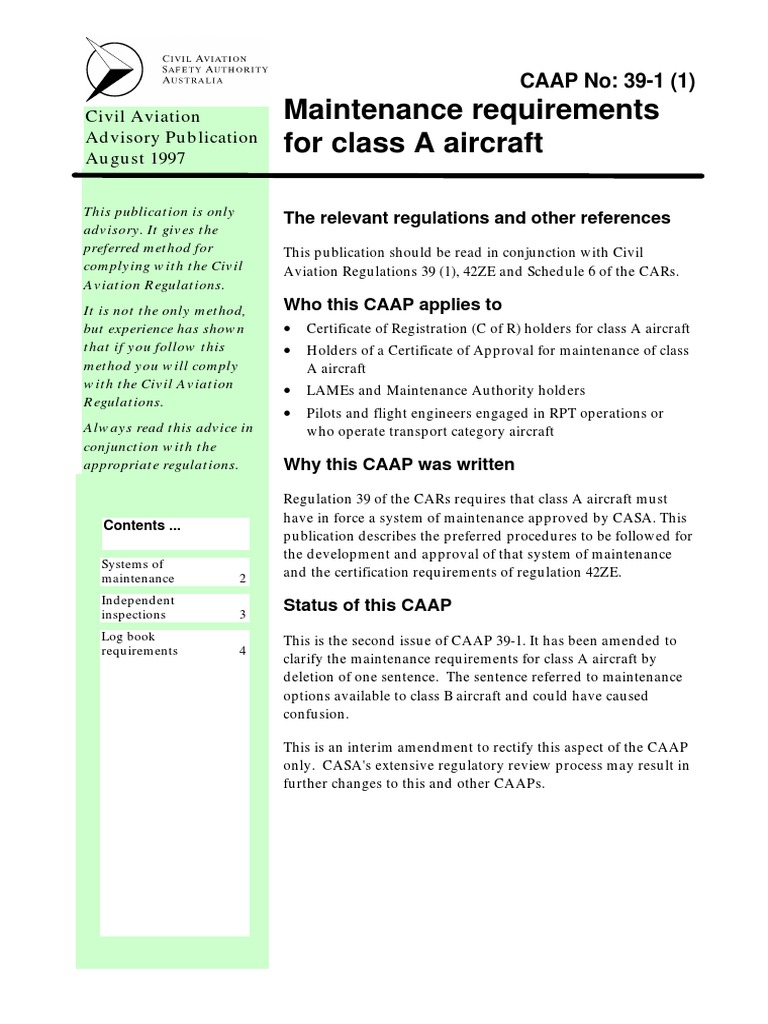 Maintenance Requirements For Class A Aircraft: Civil Aviation Advisory ...