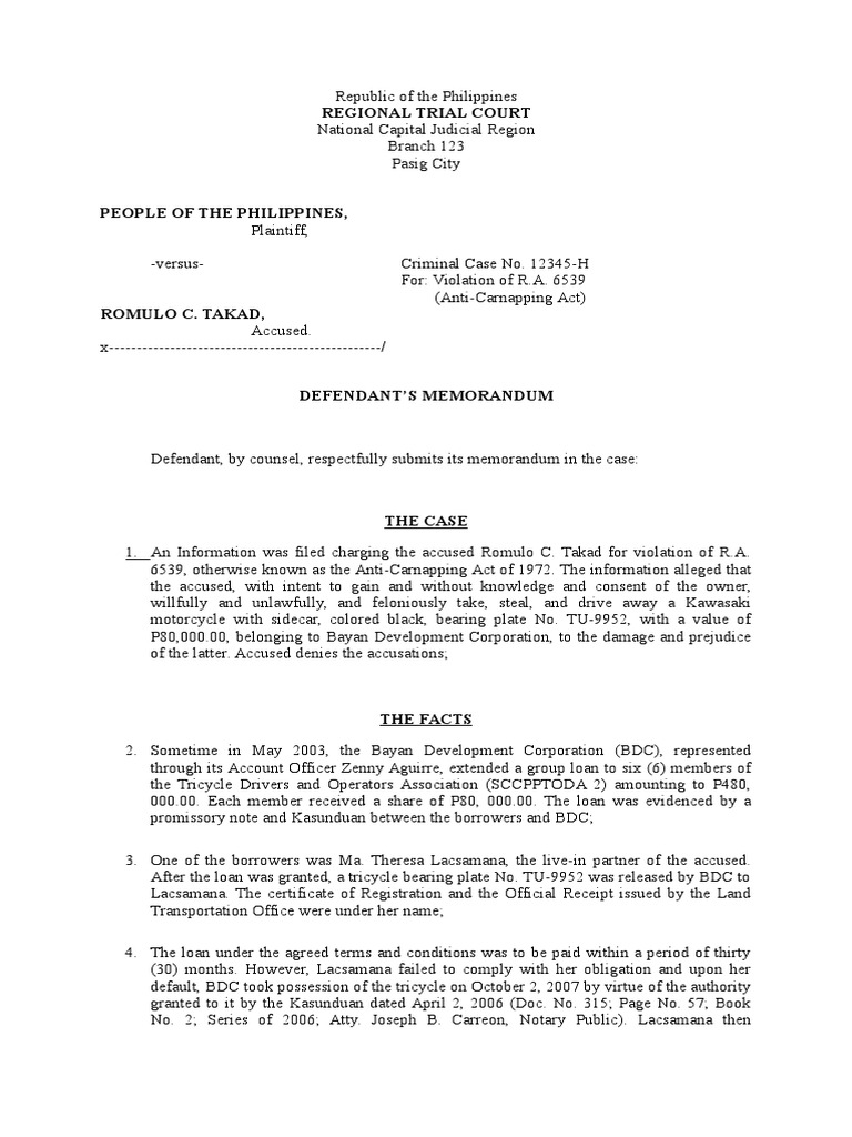 Sample Memorandum | Reasonable Doubt | Witness
