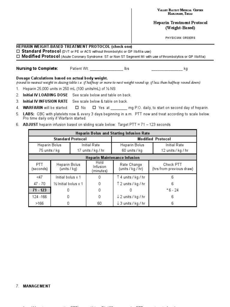 Weight-Based Heparin Protocol Guide | PDF | Dose (Biochemistry) | Chemistry
