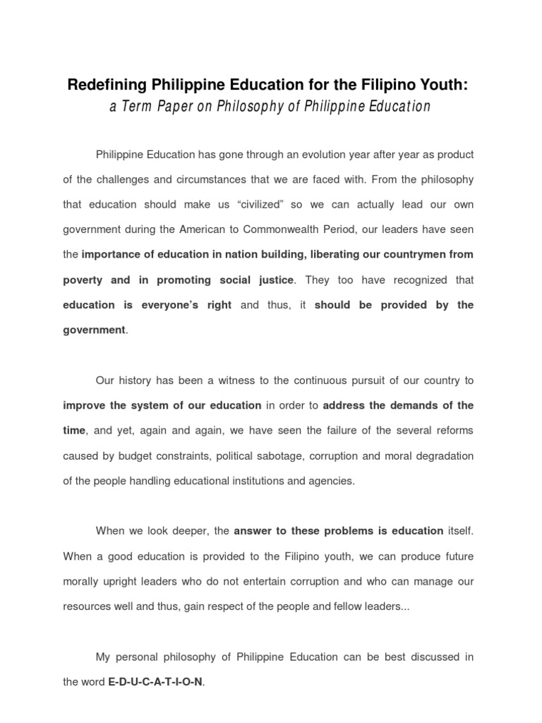 Philosophy of Philippine Education Reform | PDF | Philippines | Learning