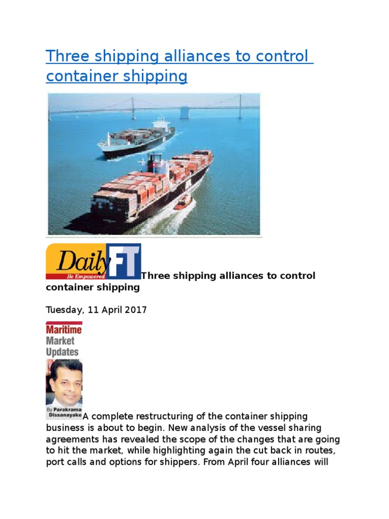 Three Shipping Alliances To Control Container Shipping | PDF | Containerization | Water Transport