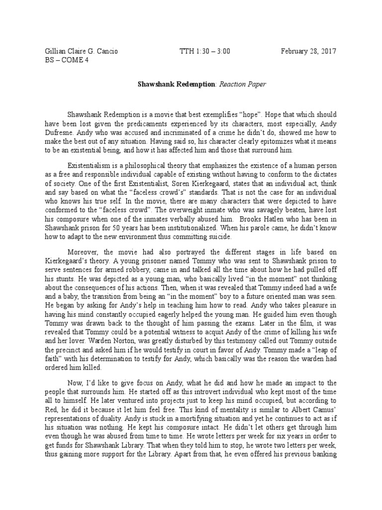 Philo Reaction Paper | PDF | Existentialism | Prison