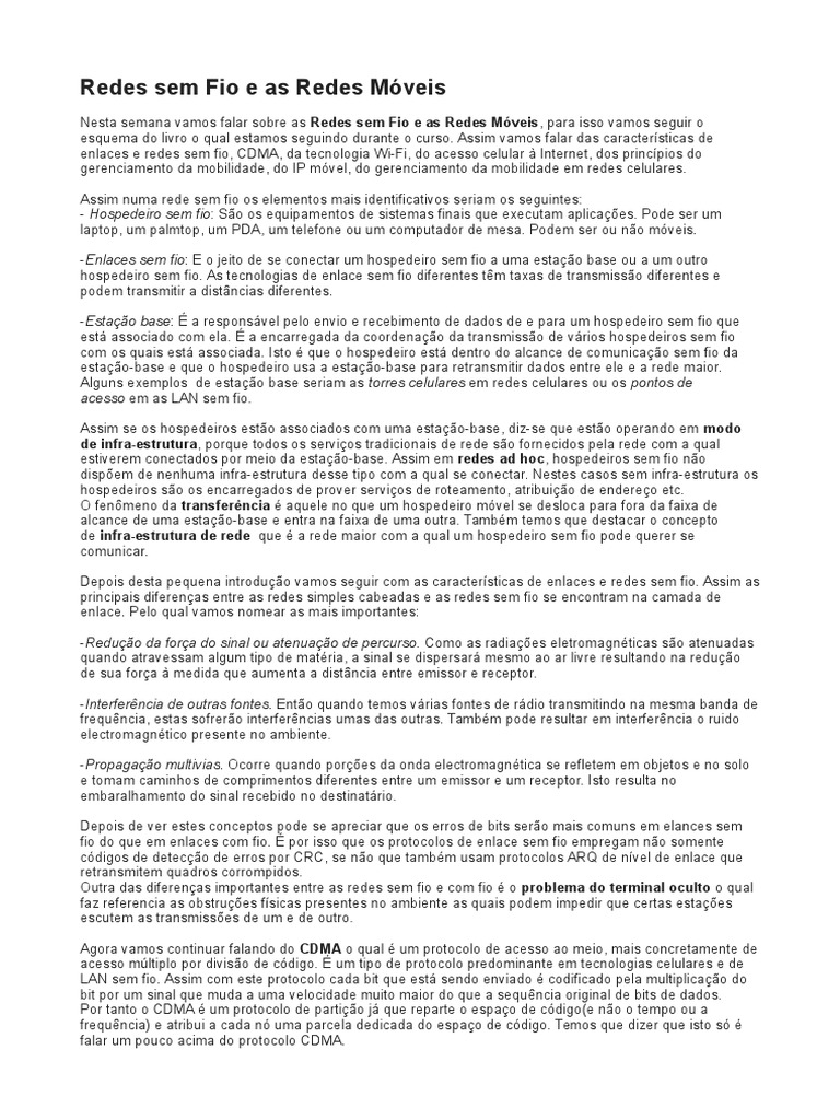 Redes Sem Fio e As Redes Móveis | PDF | 3G | Celulares