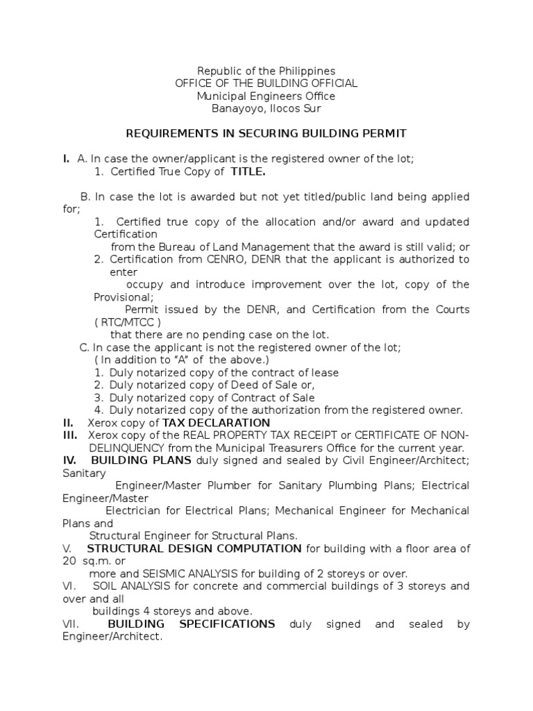 Requirements Building Permit Banayoyo | PDF | Notary Public | Common Law