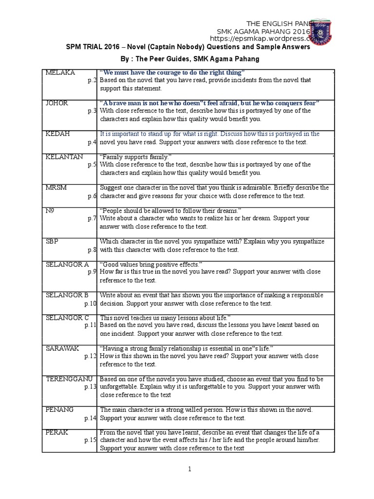 SMKAP Captain Nobody Trial Questions and Sample Answers | PDF