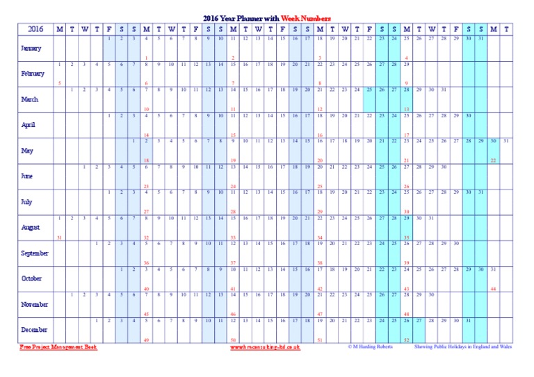 2016 Year Planner with Weeks | PDF