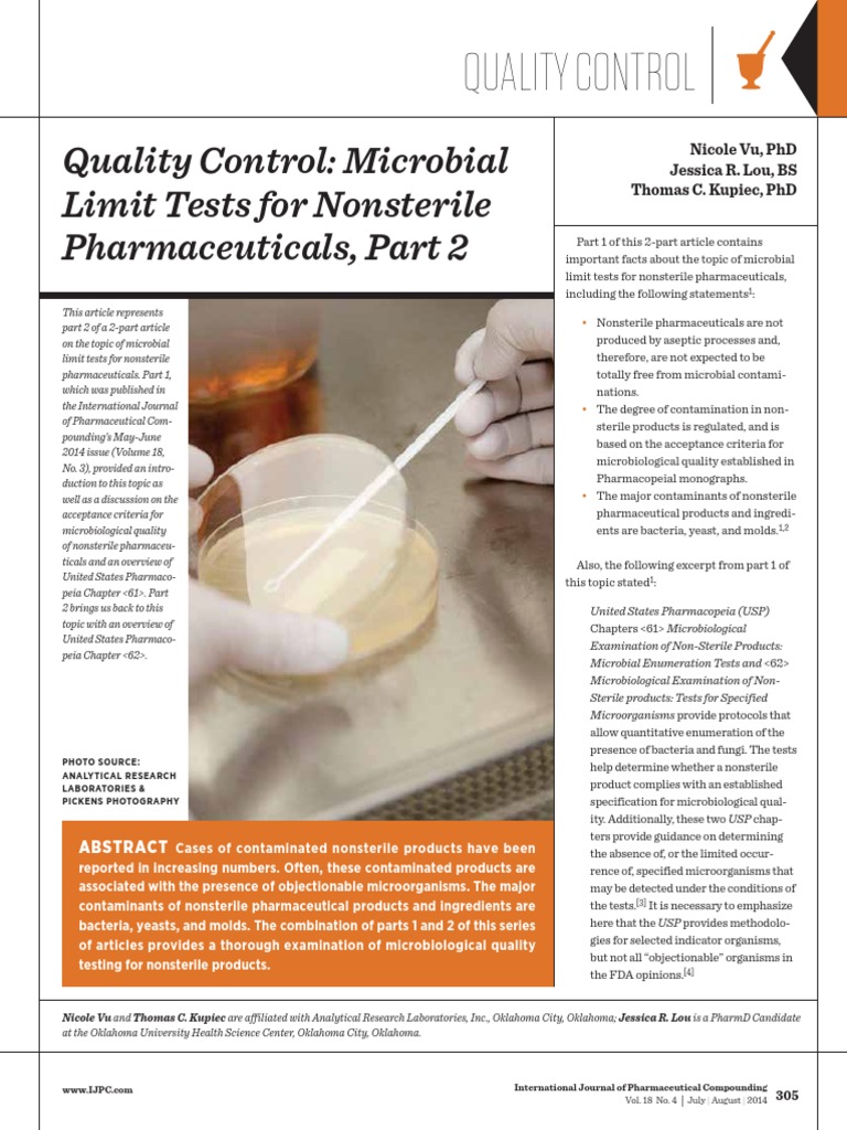 IJPC - 18!4!305 - Quality Control - Microbial Limit Tests For ...