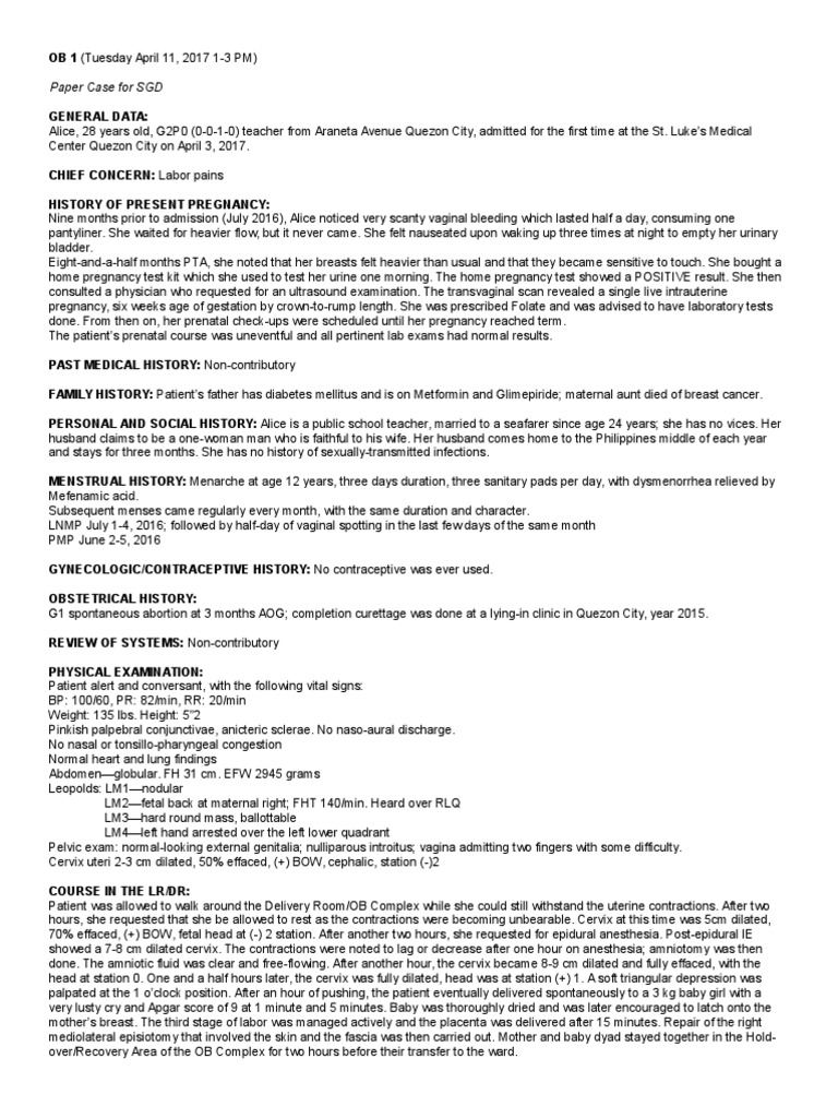 OB Case | PDF | Pregnancy | Childbirth