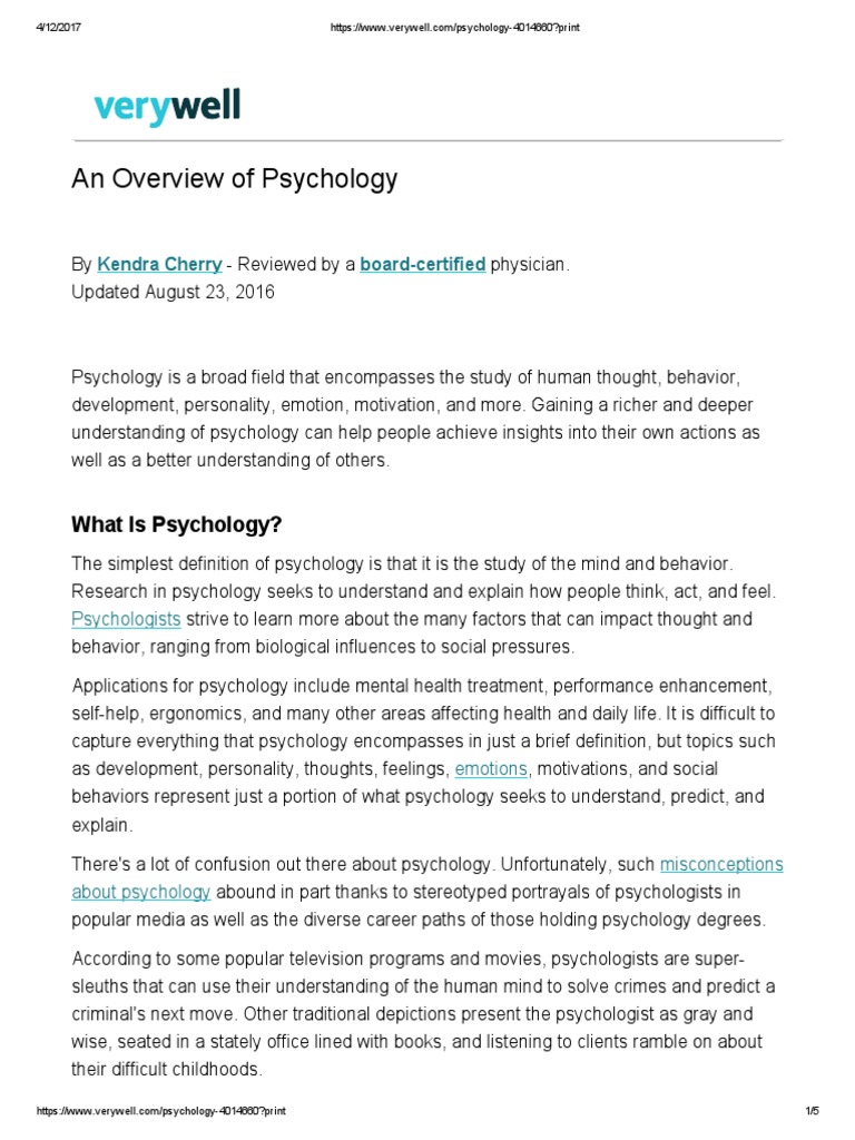 An In-Depth Overview of the Diverse Field of Psychology: Exploring its ...