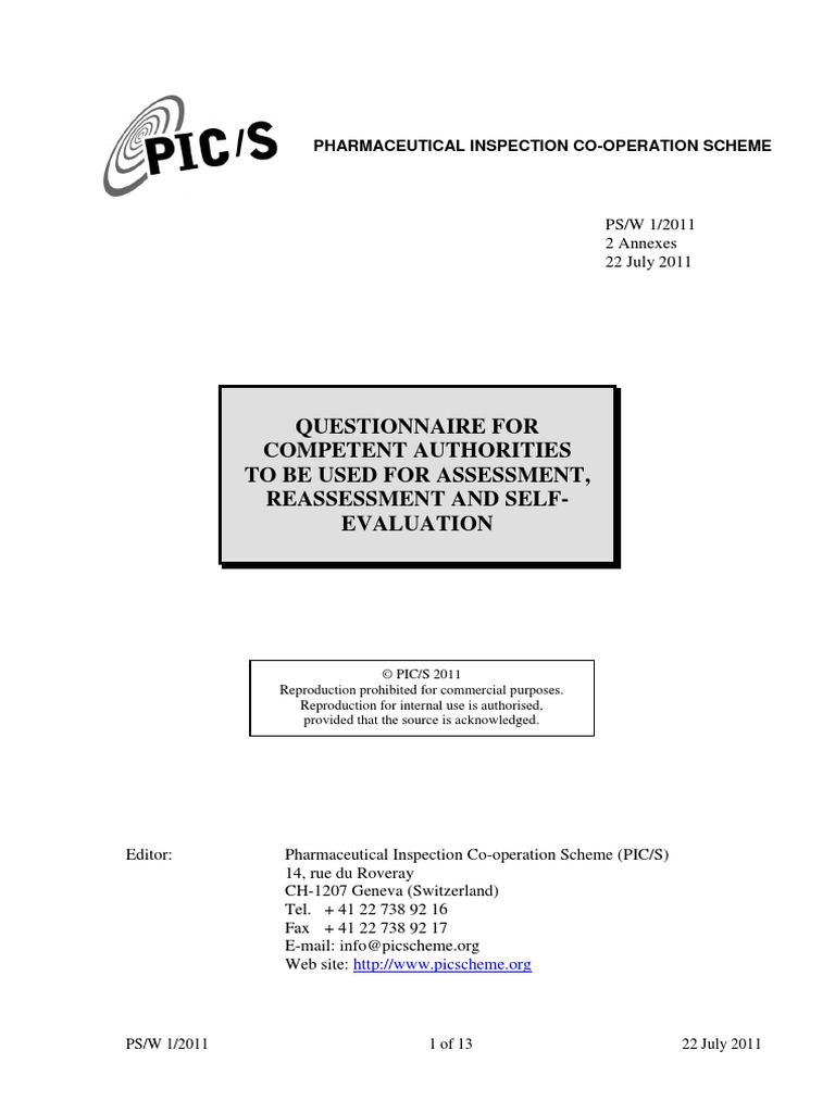 PS W 01 2011 Questionnaire For Assessment | PDF | Quality Management ...