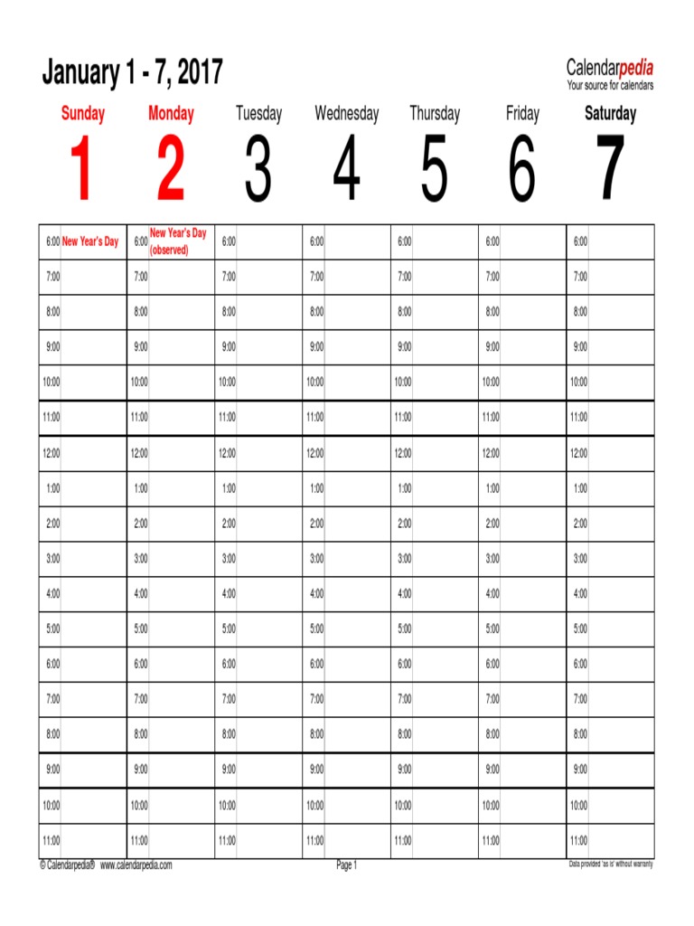 Weekly Calendar 2017 Landscape Time Management | PDF | Sports | Leisure