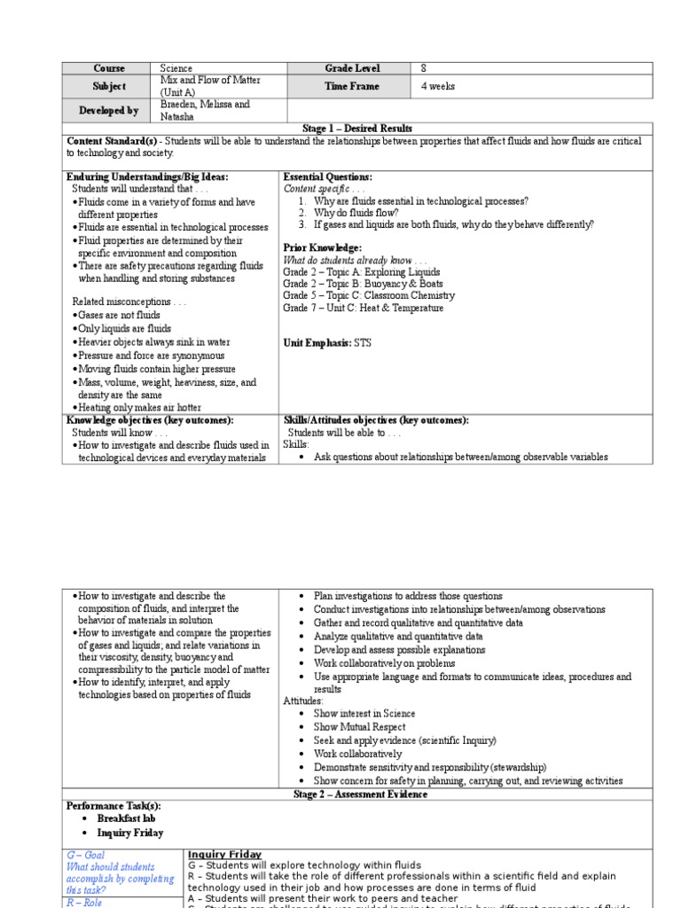 Ubd Unit Plan | PDF | Density | Gases