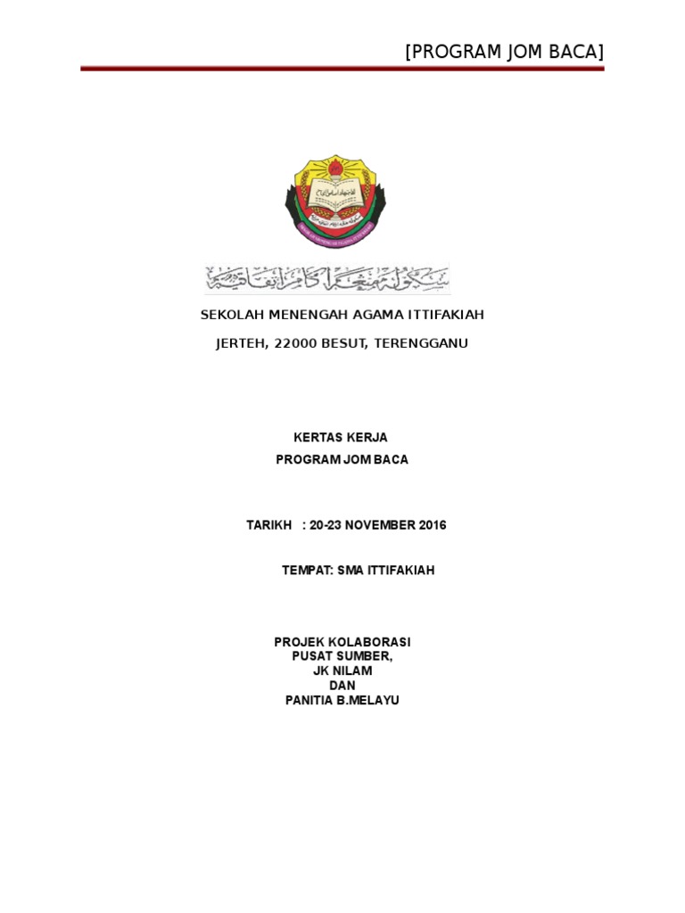 Kertas Kerja & Laporan Program Jom Baca | PDF