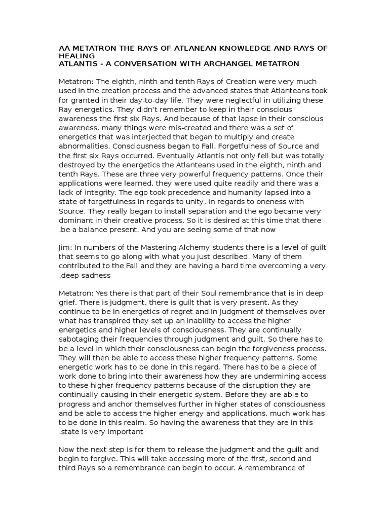 AA Metatron The Rays of Atlantian Knowledge and Rays of Healing Through ...