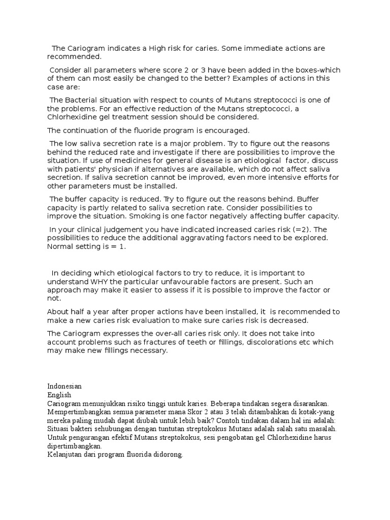 The Cariogram Indicates A High Risk For Caries | PDF | Risk | Medical ...