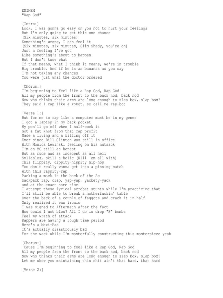 Eminem - Rap God | PDF | Rapping | Hip Hop
