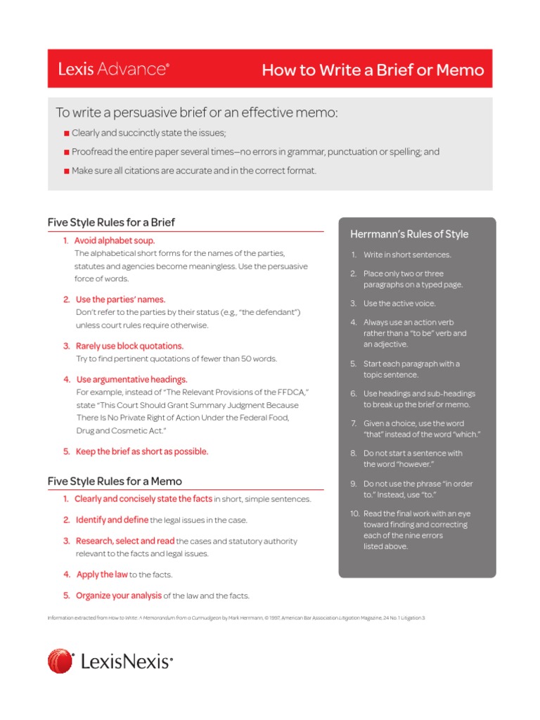 How To Write A Brief of Memo - LexisNexis | PDF | Lexis Nexis | Brief (Law)