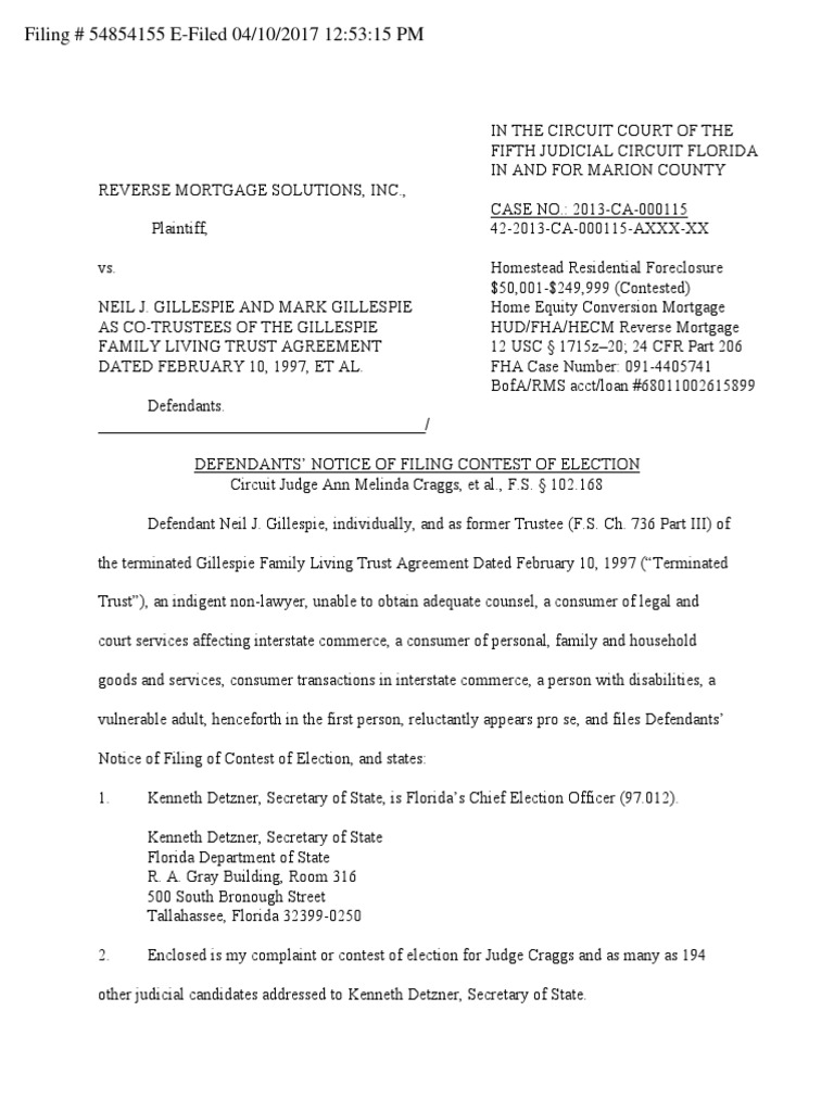 Defendants' Notice of Filing Contest of Election | PDF | Impeachment ...
