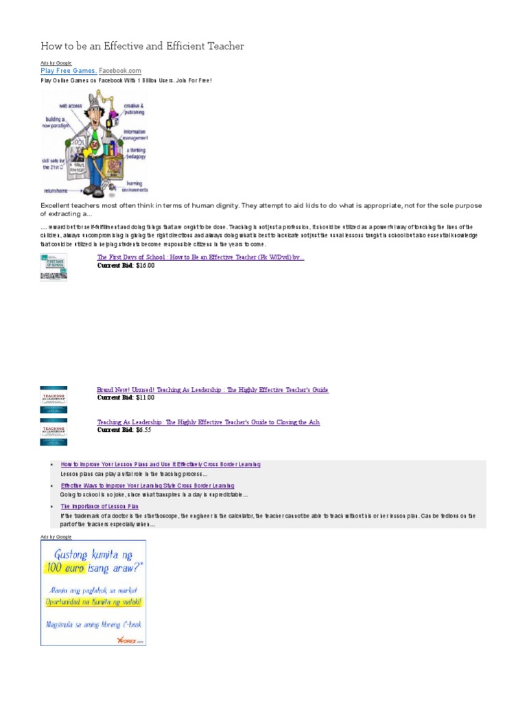 How To Be An Effective And Efficient Teacher Pdf Lesson Plan Teachers