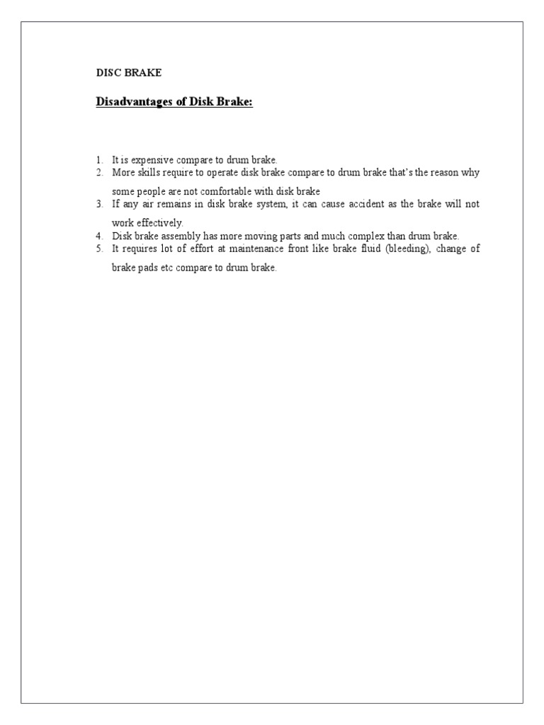 Disc Brake - Disadvantages | PDF | Brake | Vehicle Technology