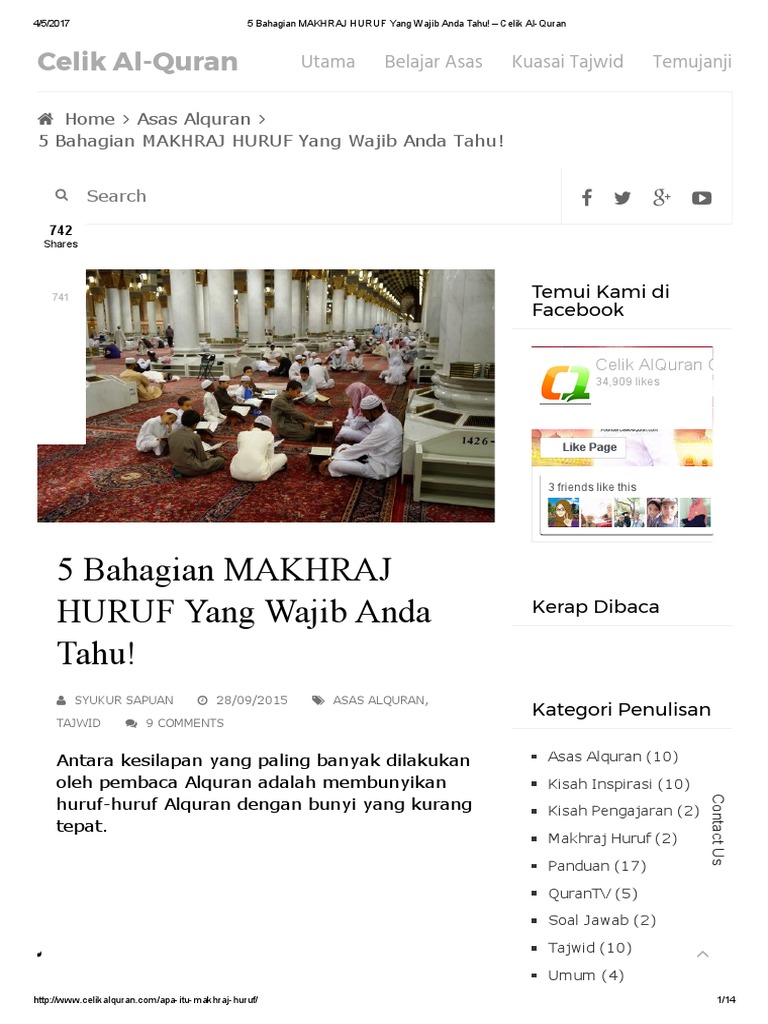 5 Bahagian MAKHRAJ HURUF Yang Wajib Anda Tahu! - Celik Al-Quran | PDF