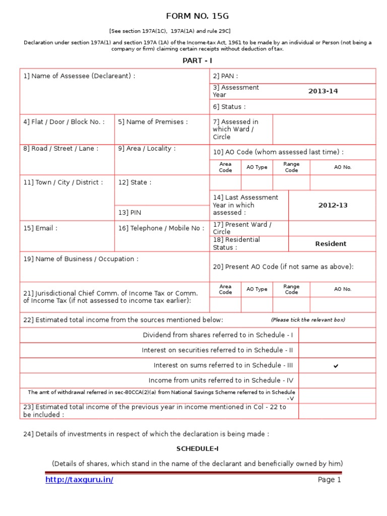FORM-NO-15G.doc | Income Tax In The United States | Income Tax In India