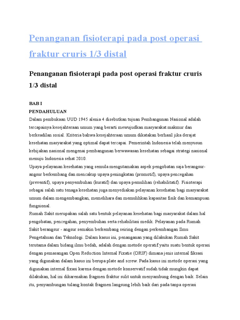 Penanganan Fisioterapi Pada Post Operasi Fraktur Cruris 1 | PDF