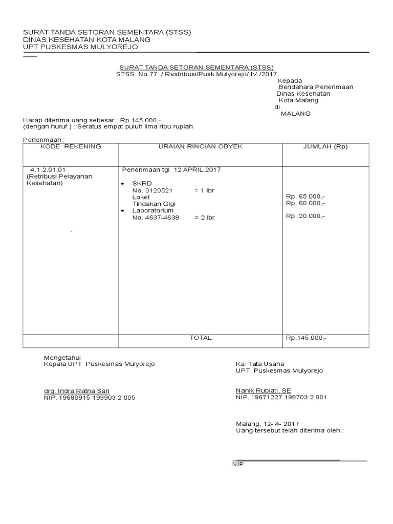 Surat Tanda Setoran | PDF
